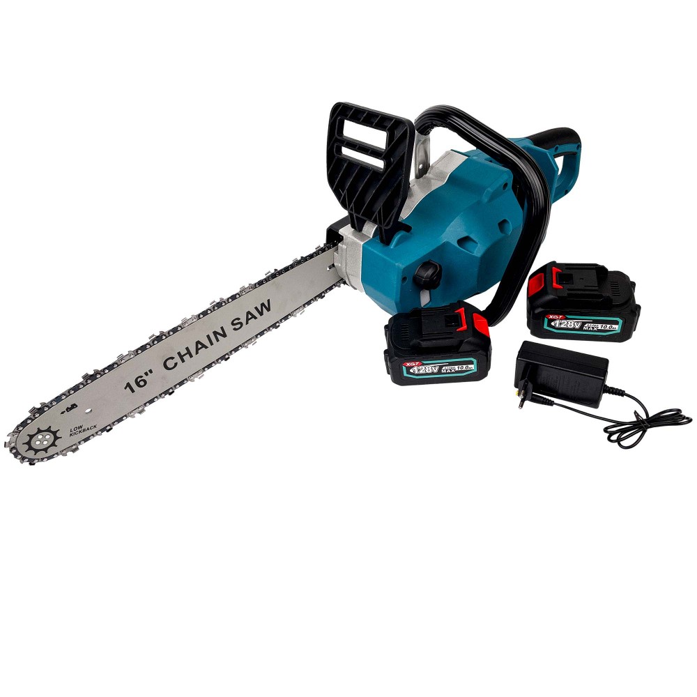 Drujba Electrica cu 2 Acumulatori, Lama 40CM, 128V, 10Ah, Albastra