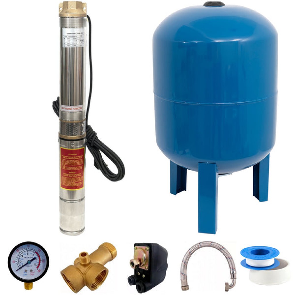 KIT Hidrofor 80L cu Pompa submersibila Micul Fermier 4STM4-8, 1.1kW ...